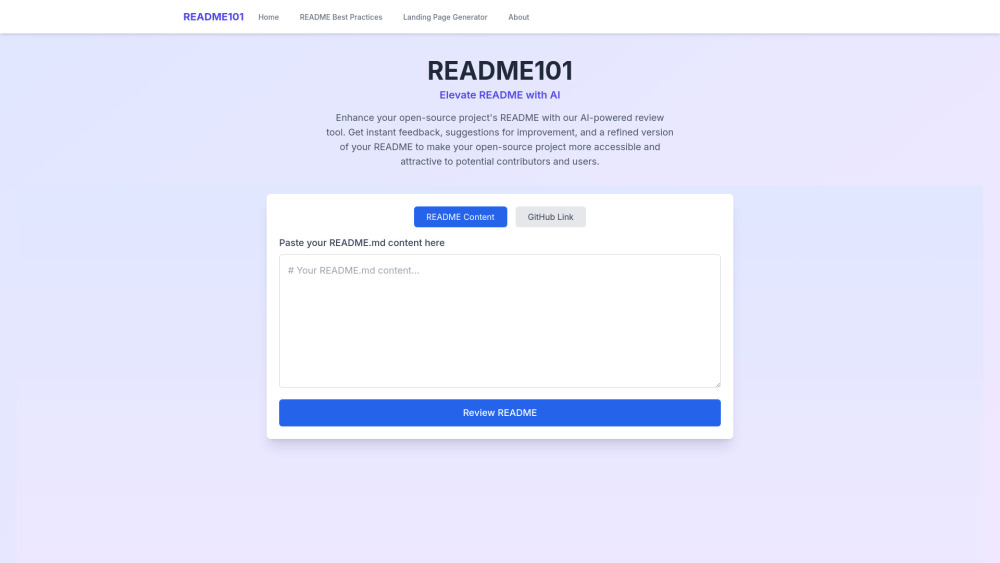 README101 - Elevate README with AI: Reviews, Features, Pricing, Guides ...