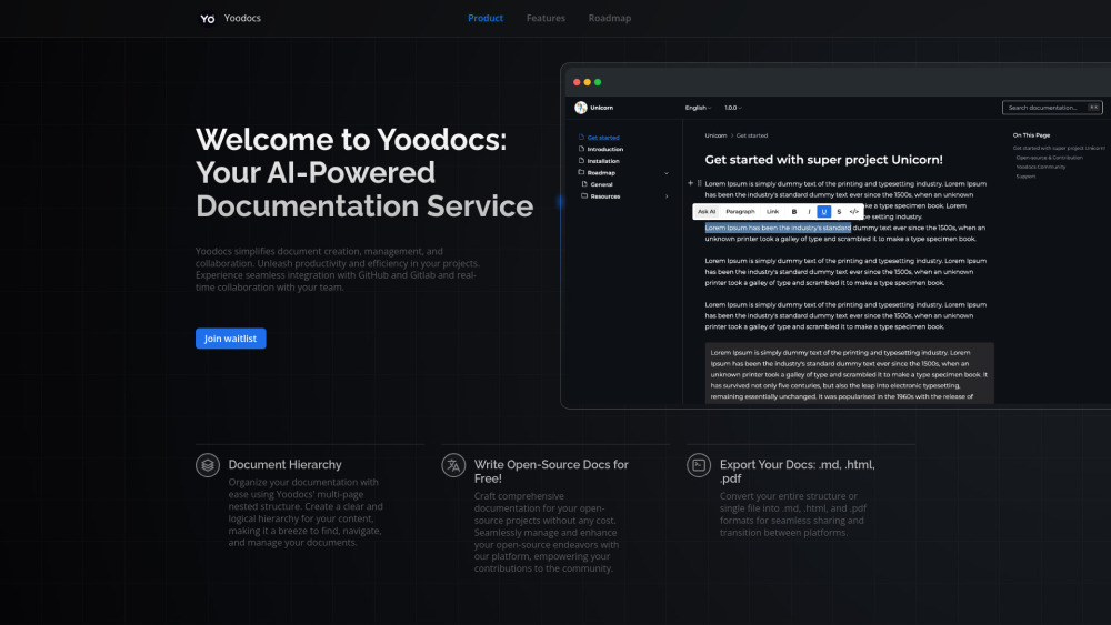 Yoodocs - Your Smart AI-Powered Documentation Service Features, Pros, Cons, and Use Cases
